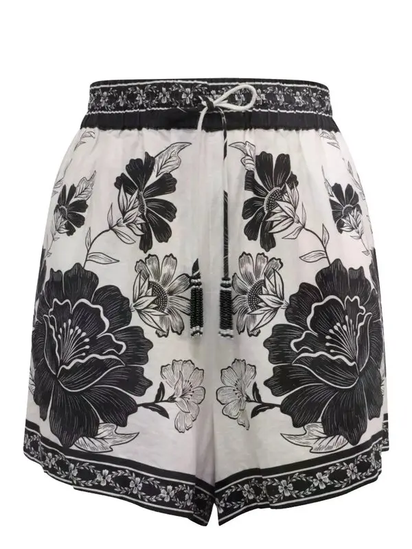 Farm Rio Floral Drawstring Shorts - Neutrals