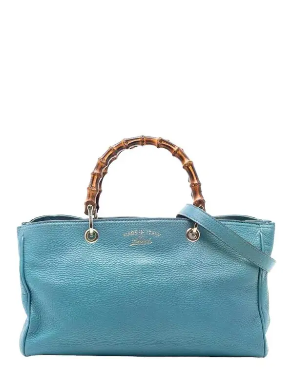 Gucci Medium Calfskin Bamboo Shopper Satchel - Blue