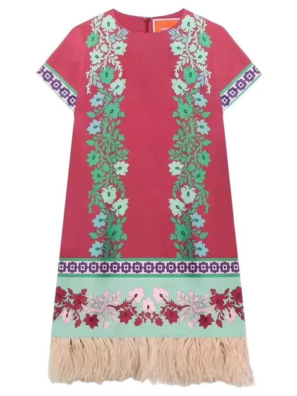 La DoubleJ Floral Fringed Swing Dress - Red
