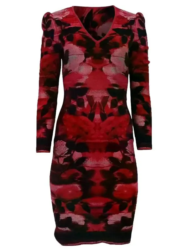 Alexander McQueen Floral Knitted Midi Dress - Red