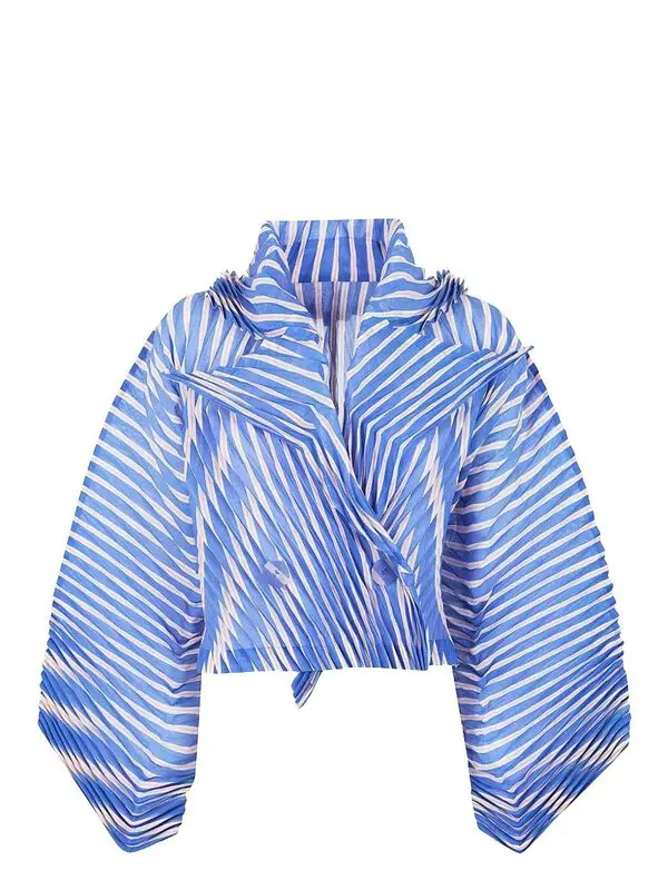 Issey Miyake Pleated Striped Jacket - Blue