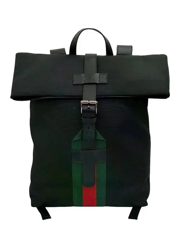 Gucci Canvas Techno Web Fold Over Backpack - Black