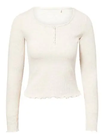TALA Henley Scoop-neck Stretch-woven Top - Oat Marl