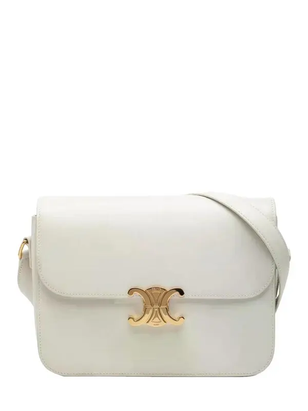 Celine Shiny Calfskin Triomphe Crossbody Bag - White