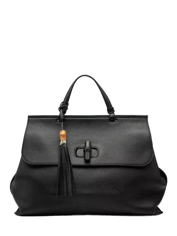 Gucci Leather Bamboo Daily Satchel - Black