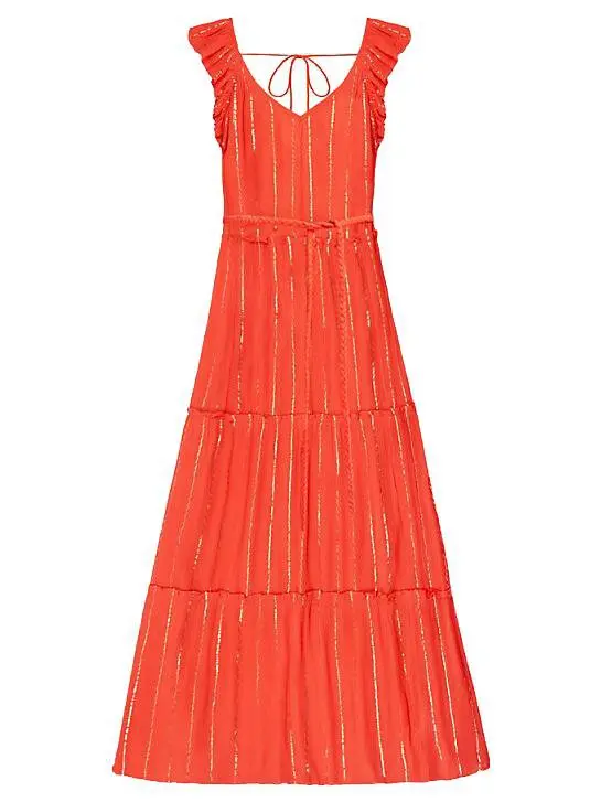 RO&ZO Ruffled Tiered Woven Maxi Dress - Coral