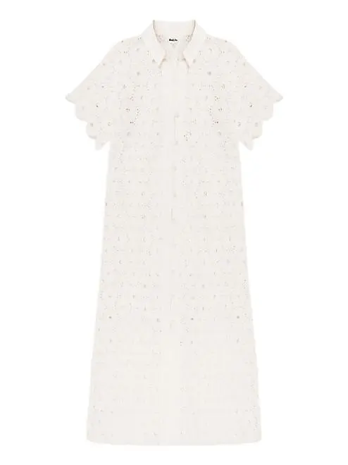 RO&ZO Broderie Scallop Cotton Shirt Dress - Ivory