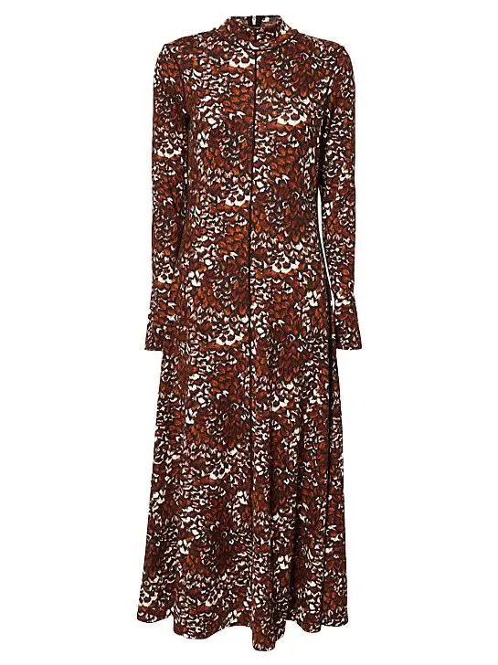 ME+EM Feather-print High-neck Maxi Dress - Brown Multi