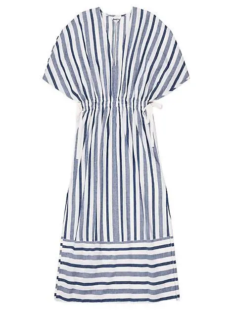 RO&ZO Striped Linen-cotton Midi Dress - Blue