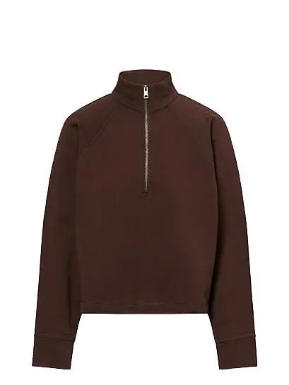 ME+EM Cropped Funnel-neck Cotton-jersey Sweatshirt - Warm Chocolate