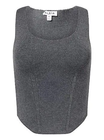 Alaïa Scoop-neck Corset Wool-blend Top - Gris Chine