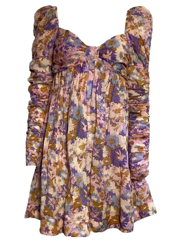 Zimmermann Ruched Floral-print Mini Dress - Neutrals