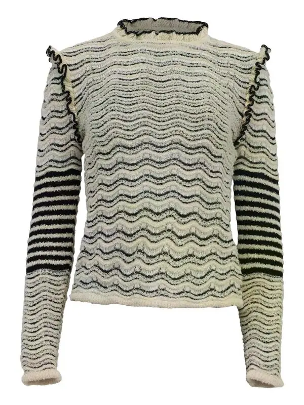 Ulla Johnson Striped Ruffled Knitted Sweater - Neutrals