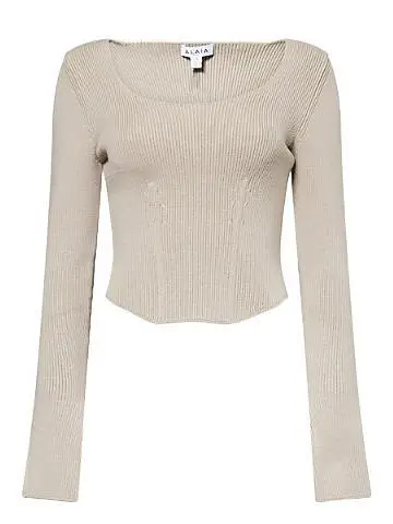 Alaïa Long-sleeve Corset Wool-blend Top - Sable