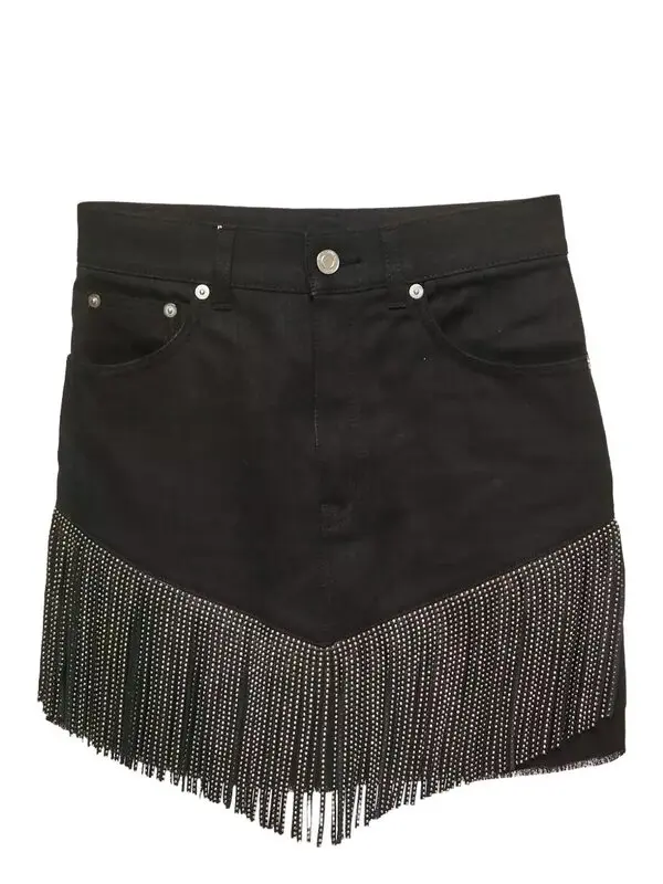Saint Laurent Fringed-trim Denim Skirt - Black