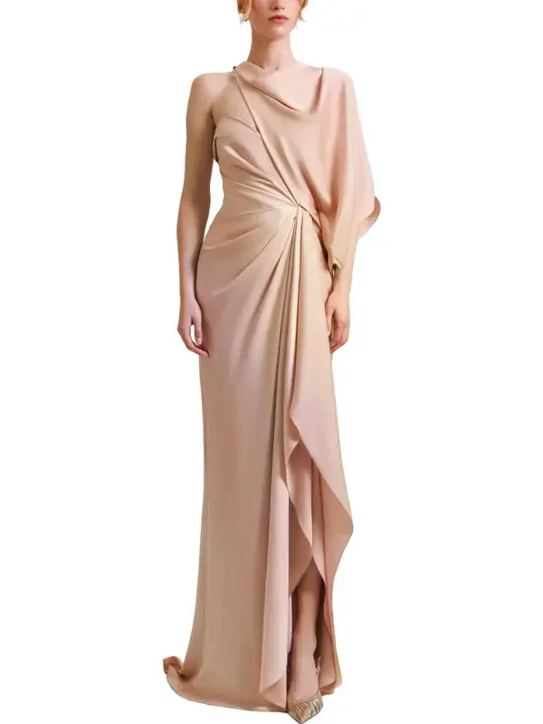GEMY MAALOUF Asymmetrical Neckline Draped Maxi Dress - Neutrals