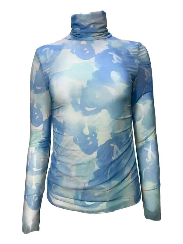 GANNI Printed Turtleneck Long-sleeve Top - Blue