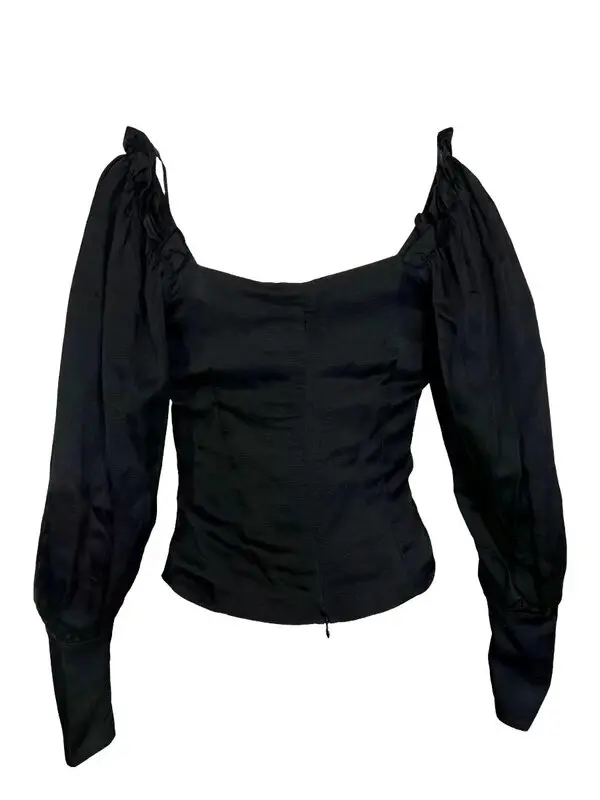 Mother Of Pearl Square-neck Long-sleeve Blouse - Black