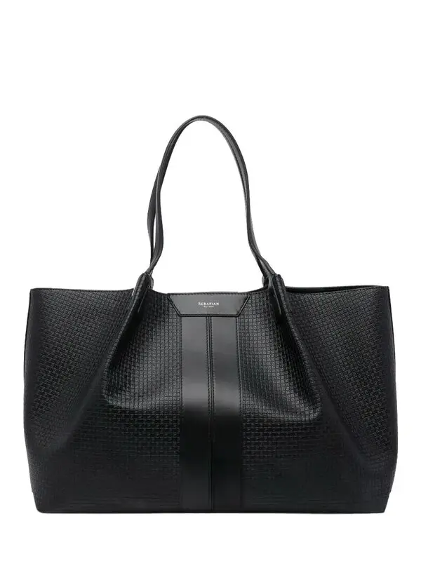 SERAPIAN Textured Leather Trim Shoulder Bag - Black