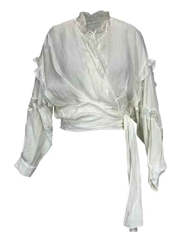 IRO PARIS Lace-trimmed Satin Wrap Blouse - White