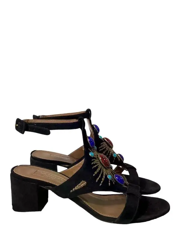 AQUAZZURA Embellished Suede Heeled Sandals - Black