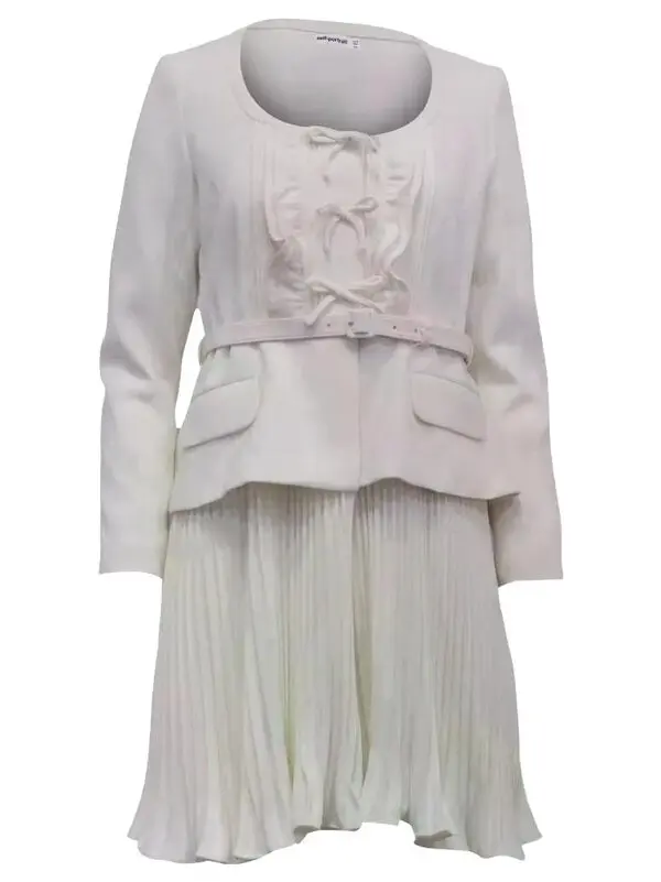 SELF-PORTRAIT Pleated Belted Dress - White