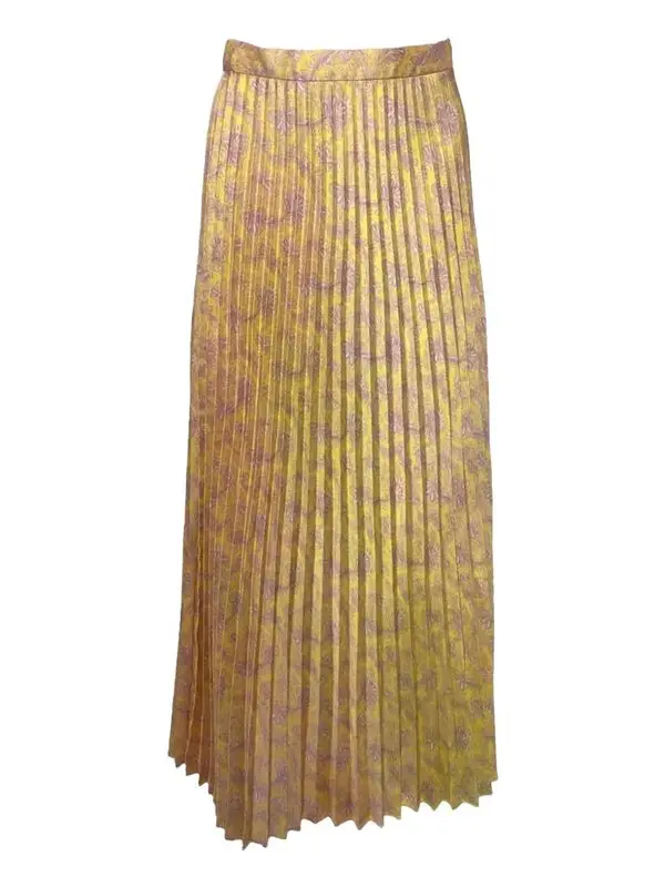 Sandro Pleated Floral-print Midi Skirt - Yellow