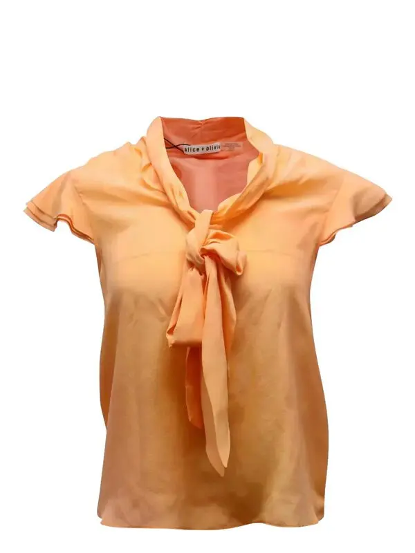 Alice + Olivia Jeannie Neck-tie Silk Blouse - Orange
