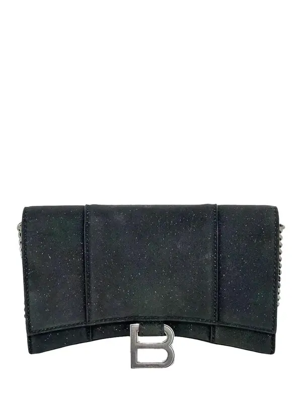 Balenciaga Hourglass Glitter Clutch - Black