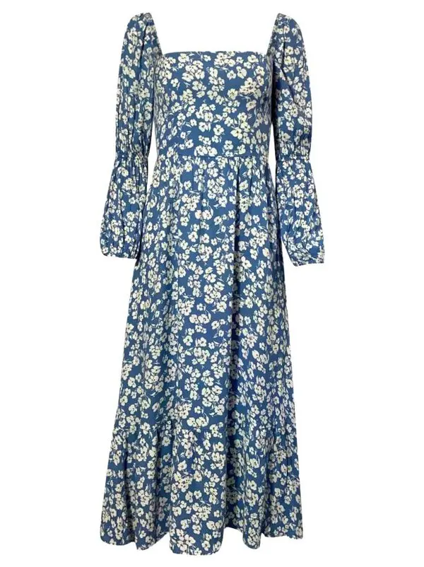 REFORMATION Floral-print Midi A-line Dress - Blue