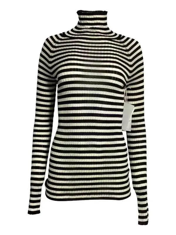 Khaite Striped Turtleneck Sweater - Black
