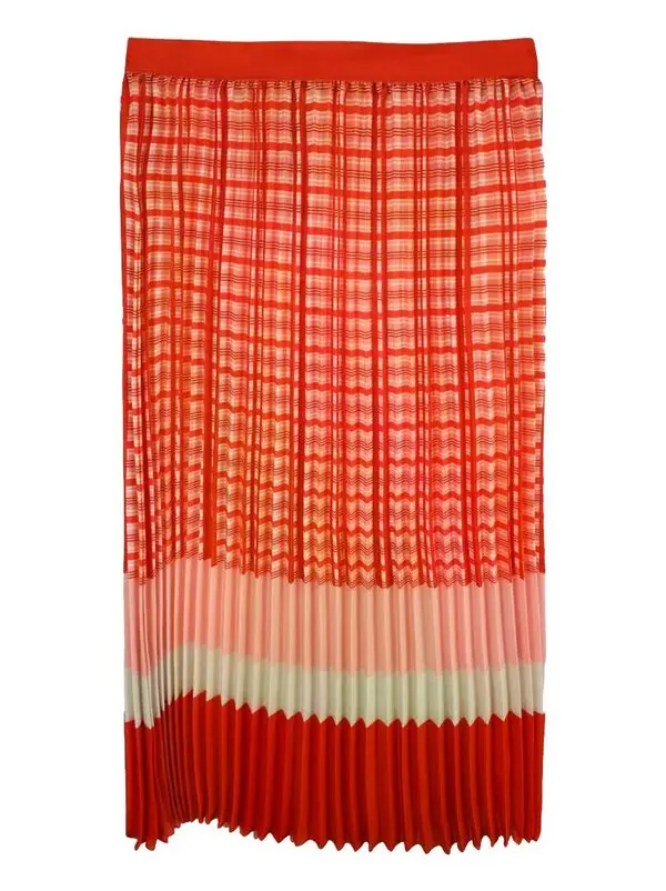 Iris & Ink Plaid Pleated Midi Skirt - Red