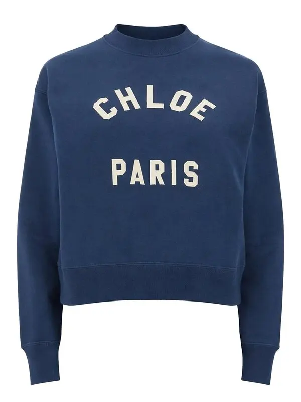 Chloé Cotton Fleece Logo Pullover - Blue