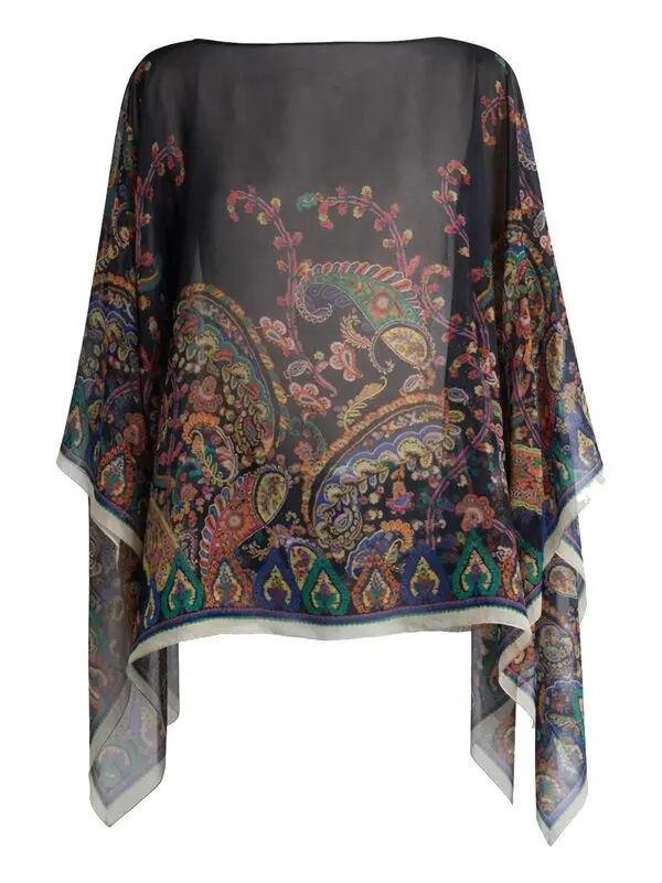 Etro Paisley Print Silk Poncho Top - Multicolour