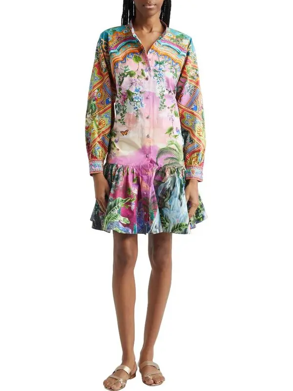 Camilla Printed Long-sleeve Cotton Dress - Turkish Delight