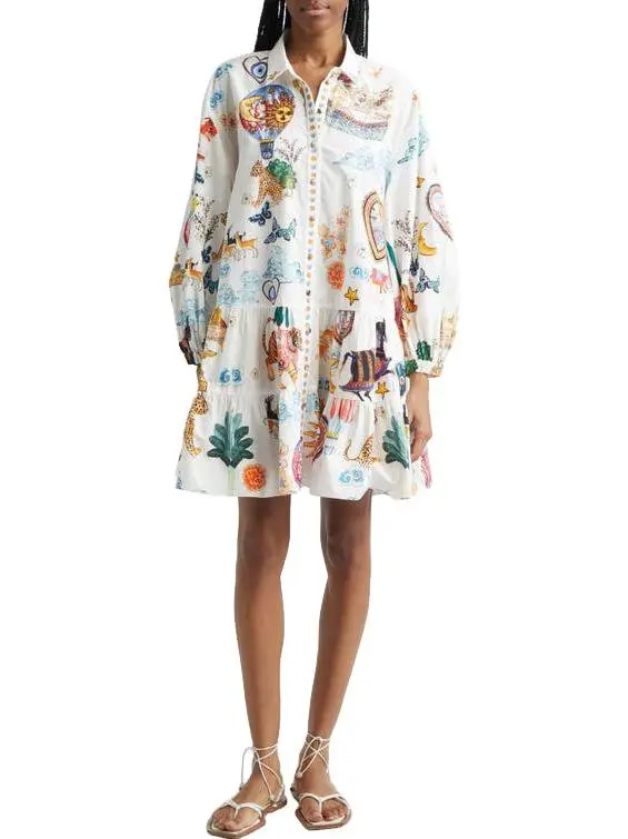 Camilla Printed Long-sleeve Tiered Shirtdress - Kapadokya Kitsch