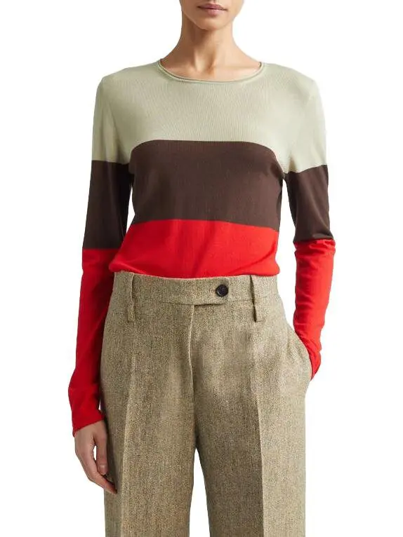 FERRAGAMO Colorblock Virgin Wool Sweater - Red/exp/bur