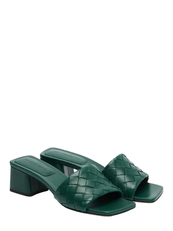 Bottega Veneta Parco Intrecciato Leather Mules - Green