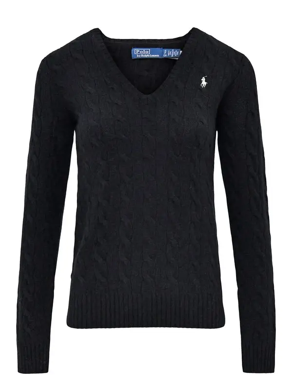 Polo Ralph Lauren V-neck Cable Knit Sweater - Black