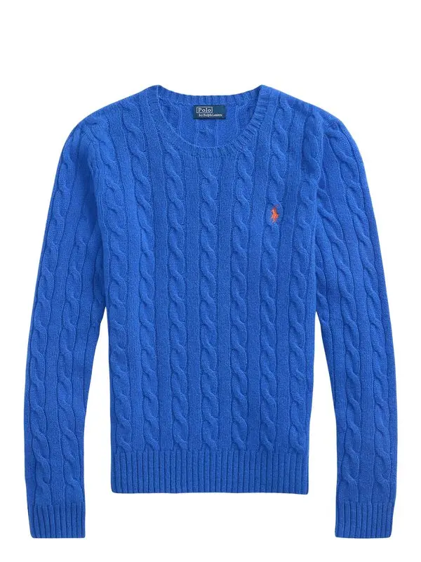 Polo Ralph Lauren Crew Neck Cable Knit Sweater With Embroidered Logo - Blue