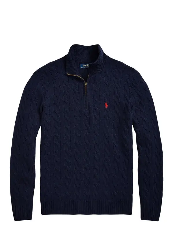 Polo Ralph Lauren Half Zip High Neck Sweater With Logo - Blue
