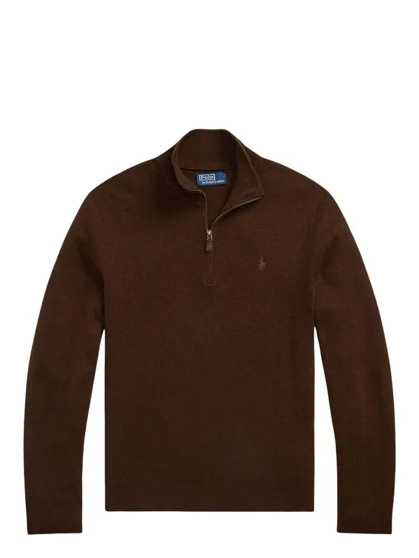 Polo Ralph Lauren Half Zip Sweater With Logo - Brown