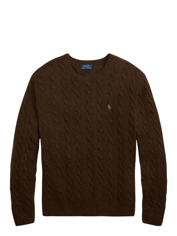 Polo Ralph Lauren Crew Neck Cable-knit Sweater With Logo - Brown