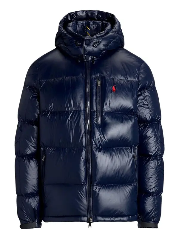 Polo Ralph Lauren Down Jacket With Hood And Logo - Blue
