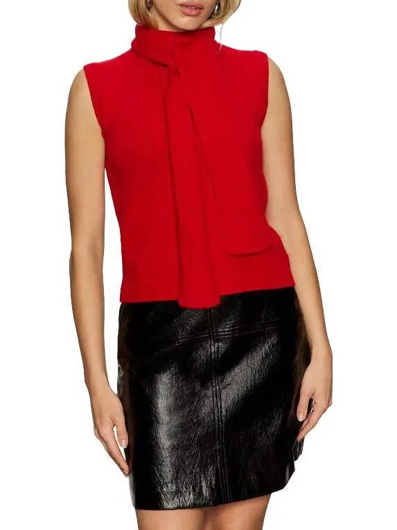 Sanctuary Sleeveless Wool And Cashmere Sweater With Scarf Neck - Cherry Lacquer Red