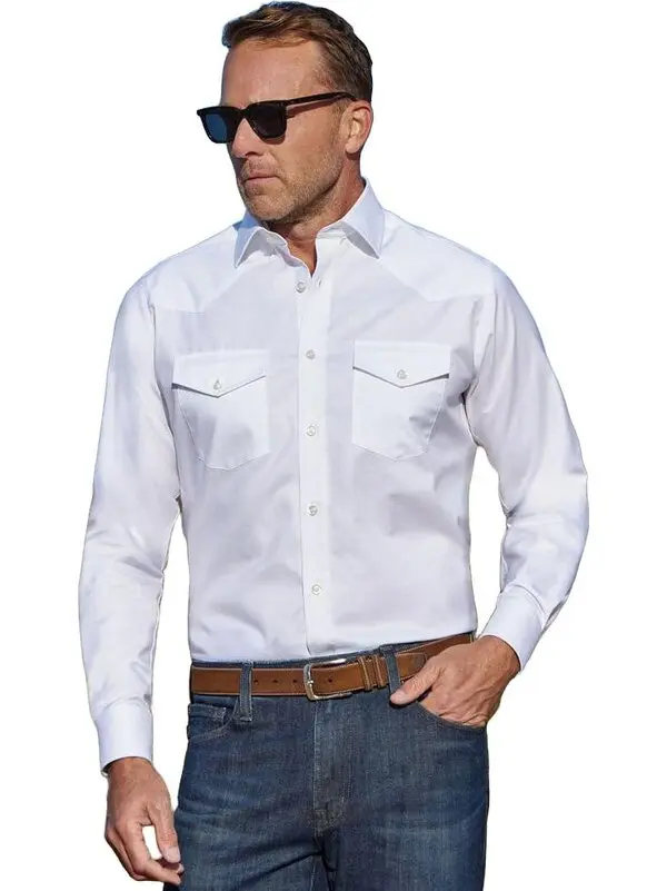 David Donahue Trim Fit Western Dress Shirt - White
