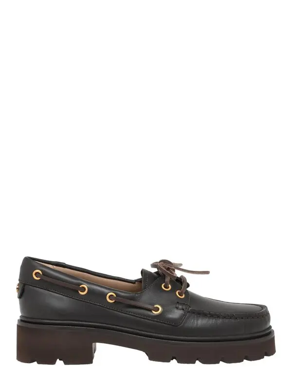 GIANVITO ROSSI Olonne Leather Boat Shoes - Brown Calf