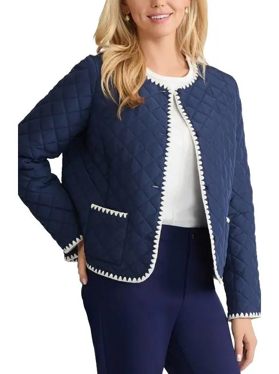 Jones New York Quilted Crop Jacket - Pacific Navy/jones White