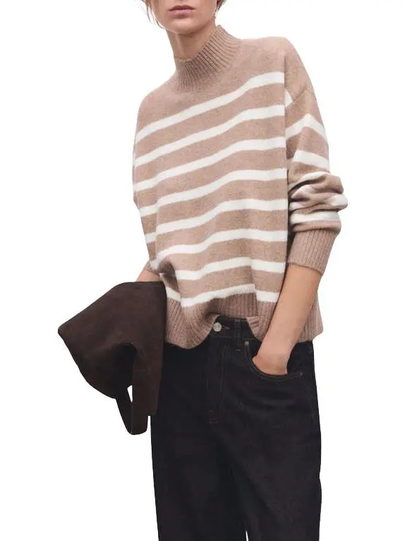 Mango Oversize Stripe Mock Neck Sweater - Light/pastel Beige