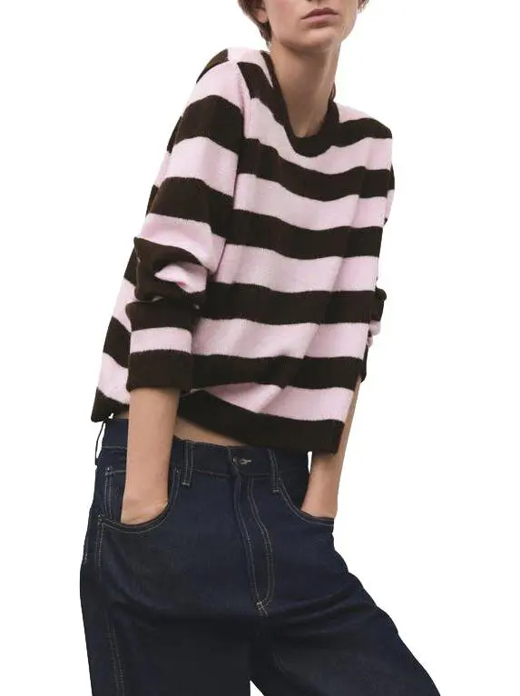 Mango Striped Crewneck Sweater - Pink